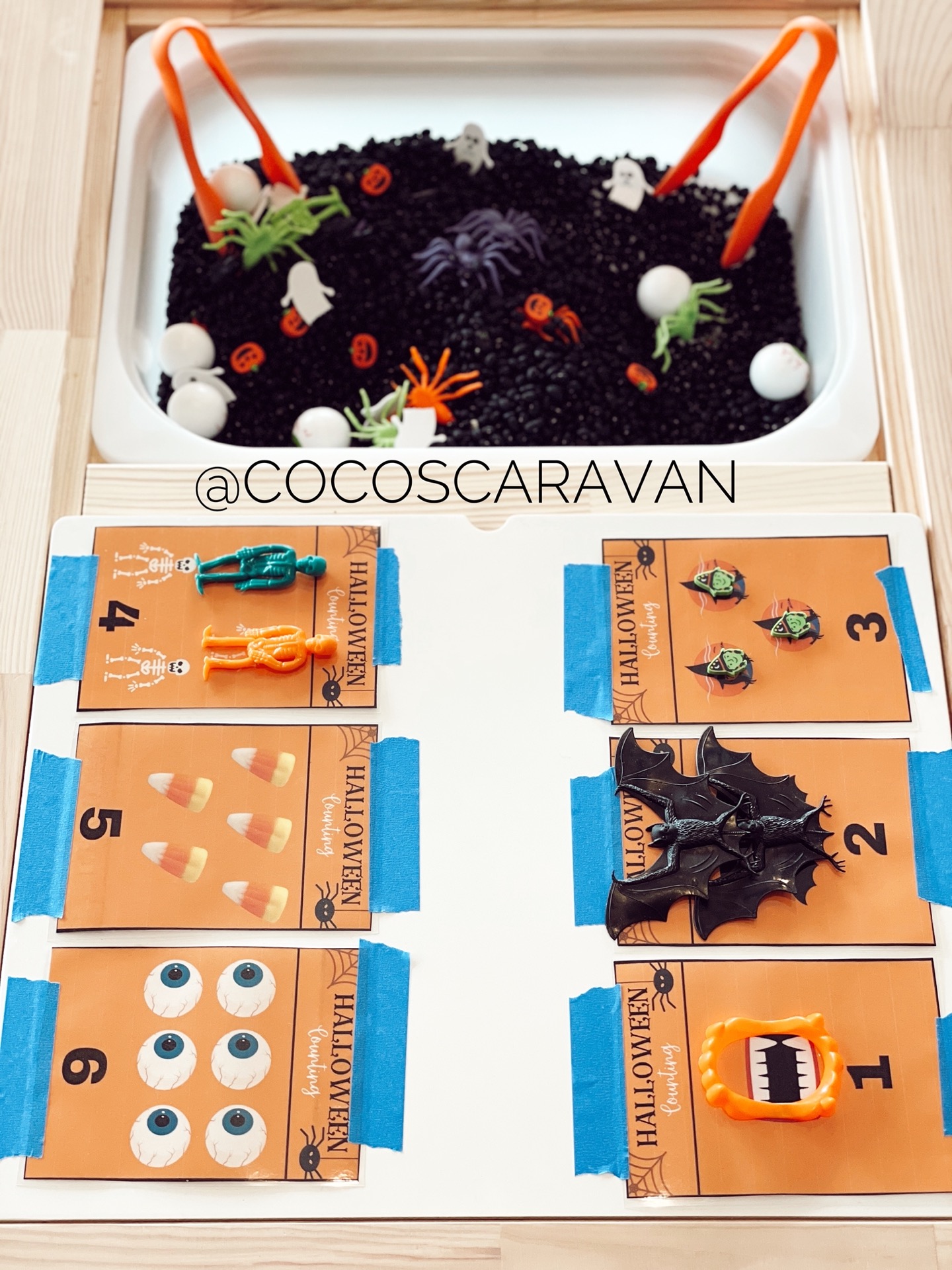 How to make a counting Halloween sensory bin - Coco's Caravan