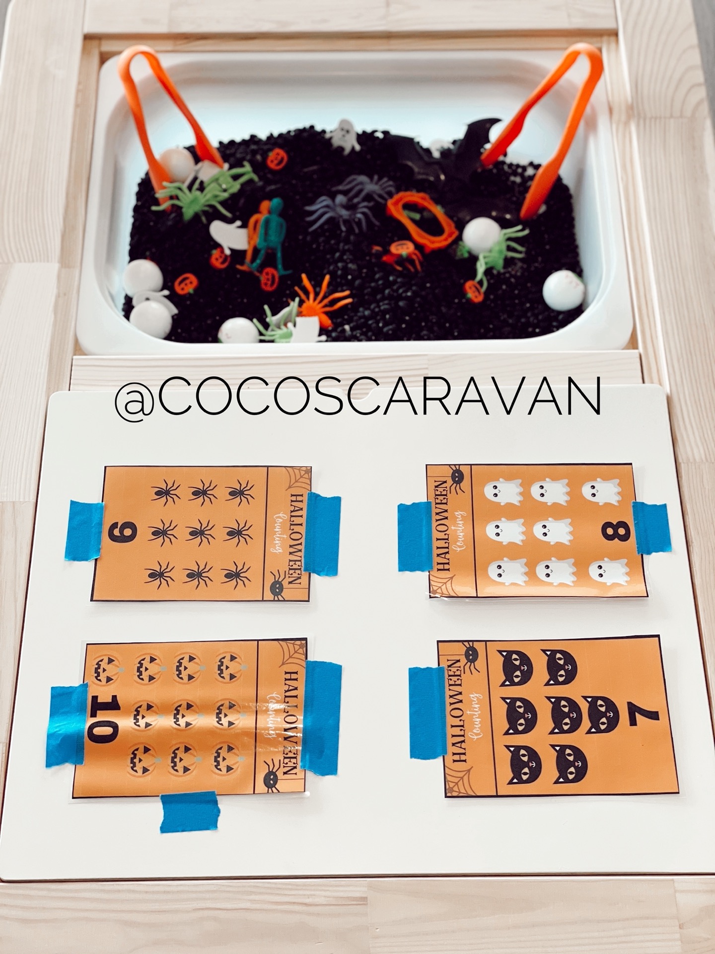 How to make a counting Halloween sensory bin - Coco's Caravan