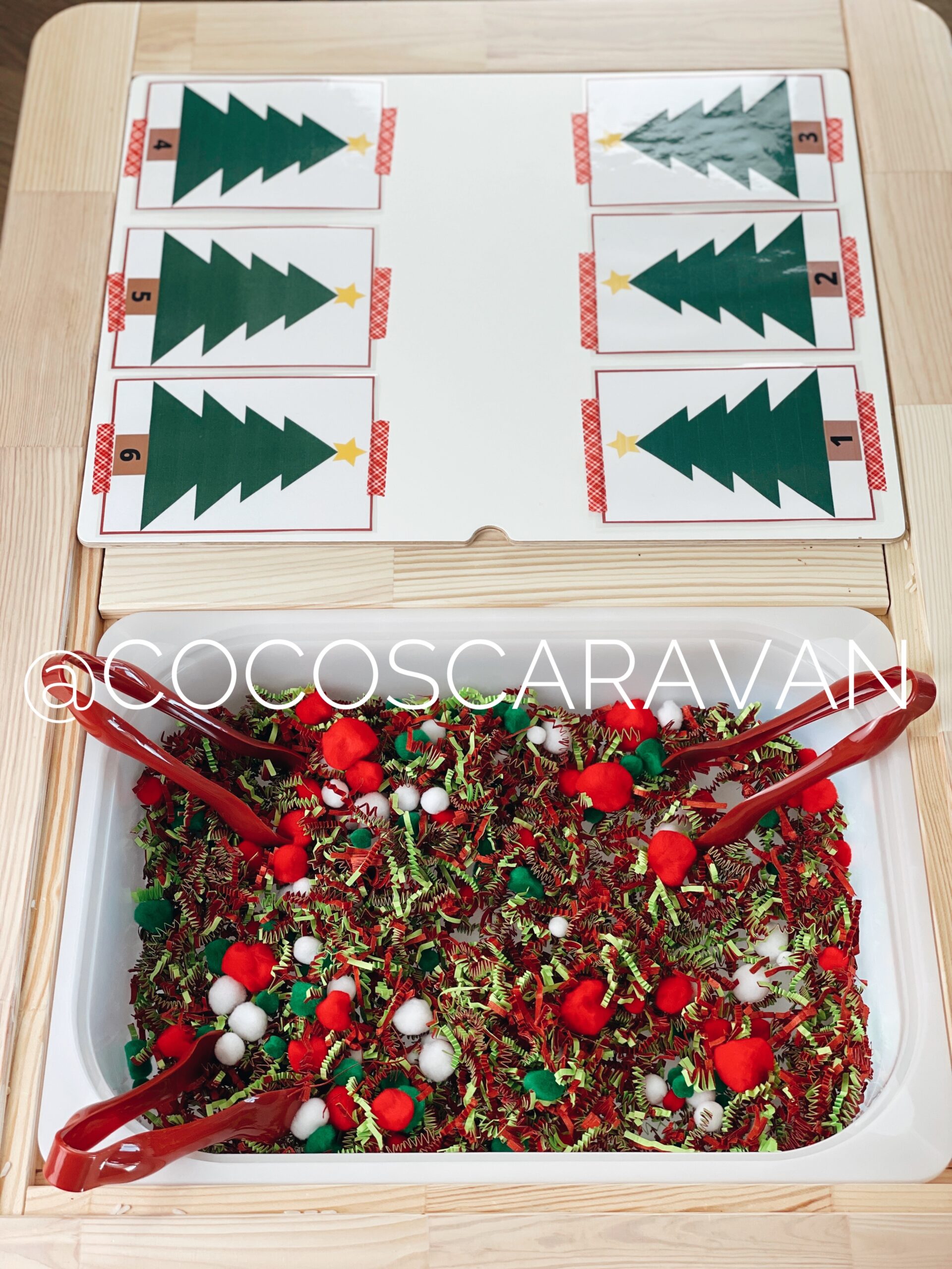 How to make a fun Counting Christmas Sensory Bin - Coco's Caravan